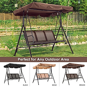 MCombo Outdoor Patio Canopy Swing Chair 3-Person, Steel Frame Textilence Seats Swing Glider, 4507 (Brown)