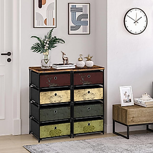 VASICAR Set of 2 Nightstands with 4 Drawers, Beside Table, Clothes Organizer, Storage Tower Unit, Small Fabric Dresser for Bedroom, Living Room, Closet, Entryway, Hallway, Nursery