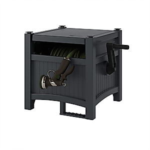 Suncast Hideaway 100 Foot Garden Hose Reel for 5/8 Inch Hoses with Stay Up Lid and Crank Handle for Outdoor Storage, Cyberspace, 2 Pack