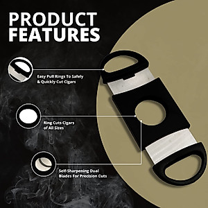 Guillotine Cigar Cutter - Double Blade Cigar Clipper - Stainless Steel Dual Bladed - Ultra-Sharp Straight Cut - Portable Black Plastic Cutters (10 Pack)