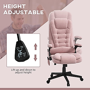 HOMCOM 6 Point Vibrating Massage Office Chair with Heat, Velvet High Back Executive Office Chair with Reclining Backrest, Padded Armrests and Remote, Pink