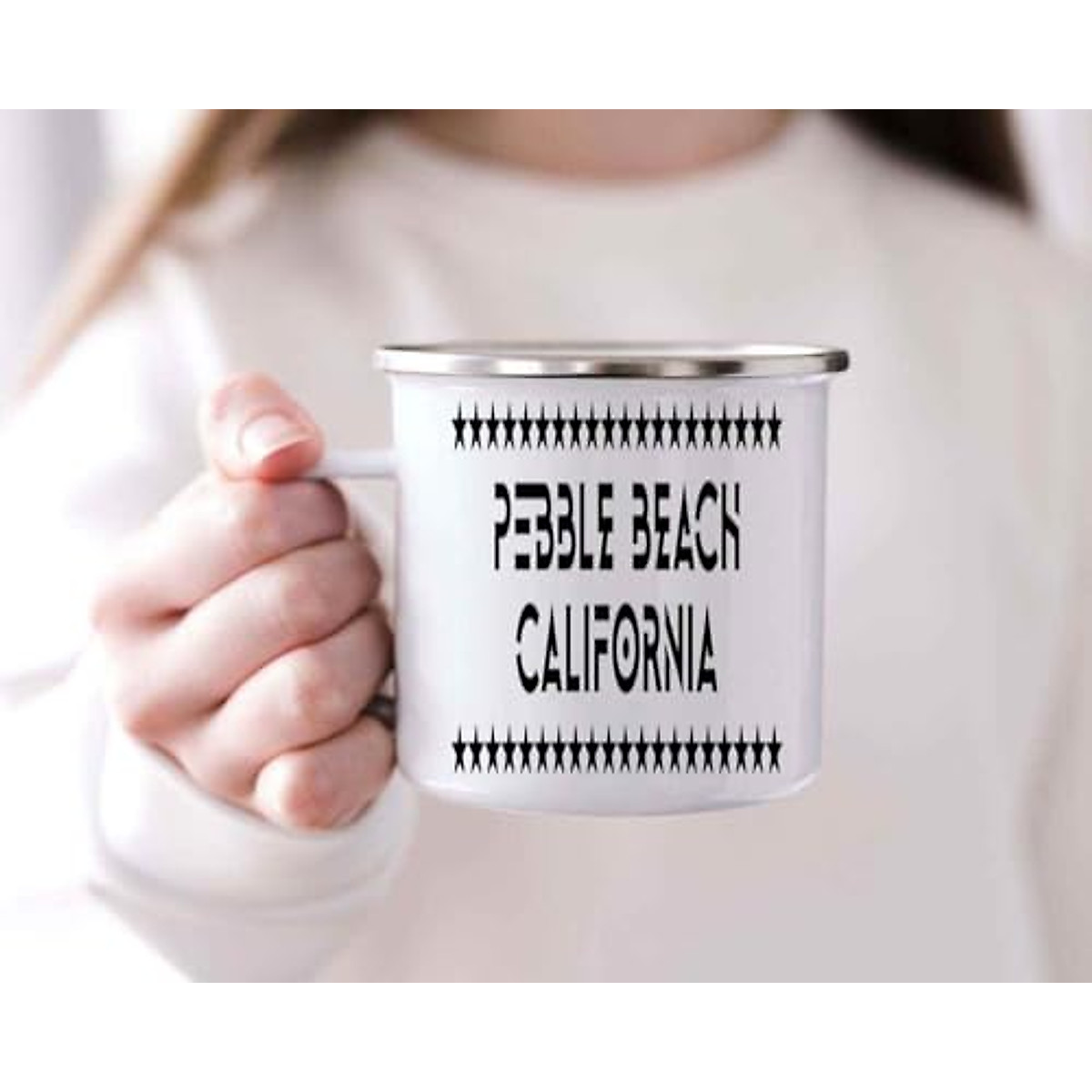 Pebble Beach California Apparel for Men and Women - Fathers Day Gift - Large 12 Oz White Stainless Steel Camping Mug
