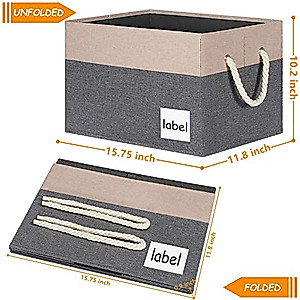 ASXSONN Extra Large Storage Bins, Foldable Storage Baskets for Shelves, Closet Storage Bins with Label & Cotton Rope Handles (3 Pack, 15.75"x11.8"x10.2", Grey&Beige)