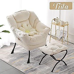 Tiita Lazy Chair with Ottoman, Modern Large Accent Lounge Chair, Leisure Sofa Armchair with Ottoman, Reading Chair with Footrest for Bedroom, Living Room, Dorm Rooms, Garden and Courtyard