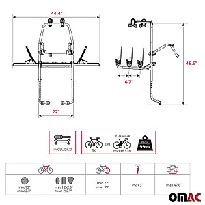 OMAC Bike Rack Hitch Mounted | Trunk Bicycle Car Racks Carrier Adjustable Hitches Suitable for E-Bikes | Automotive Exterior Accessories (3 Bikes)