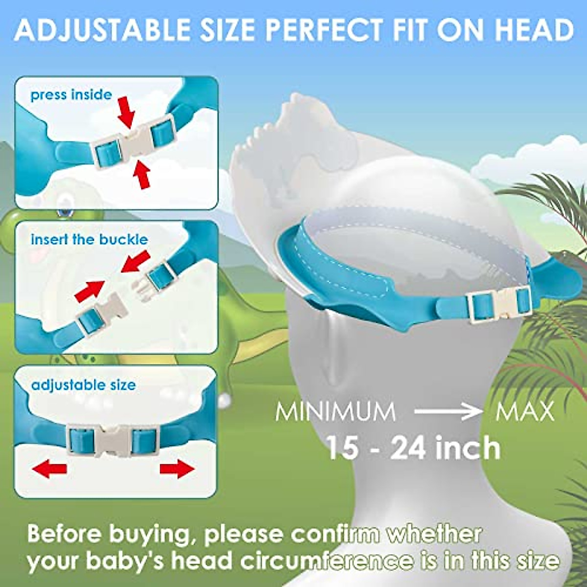 2 Pack Baby Shower Cap for Kids Hair Washing Shield Toddler Bath hat Baby Shower Visor Baby Shampoo Cap Head Protector Cute Dinosaur Shape Makes Baby Bath More Fun Blue