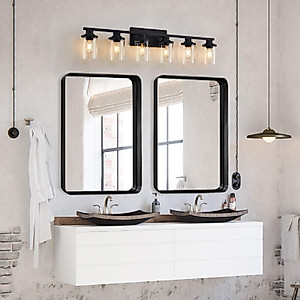 stambord 6 Light Matte Black Bathroom Vanity Light Fixtures with Clear Glass and Metal Base, Black Vanity Lights for Bathroom Over Mirror