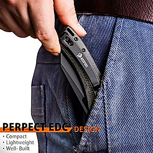 NedFoss BLACK MAMBA Pocket Knife for Men, 3.5" Black PVD D2 Steel Blade EDC Knife with Micarta Handle, Deep Carry Pocket Clip, Lightweight Folding Knife for Men Women Birthday Christmas Gifts