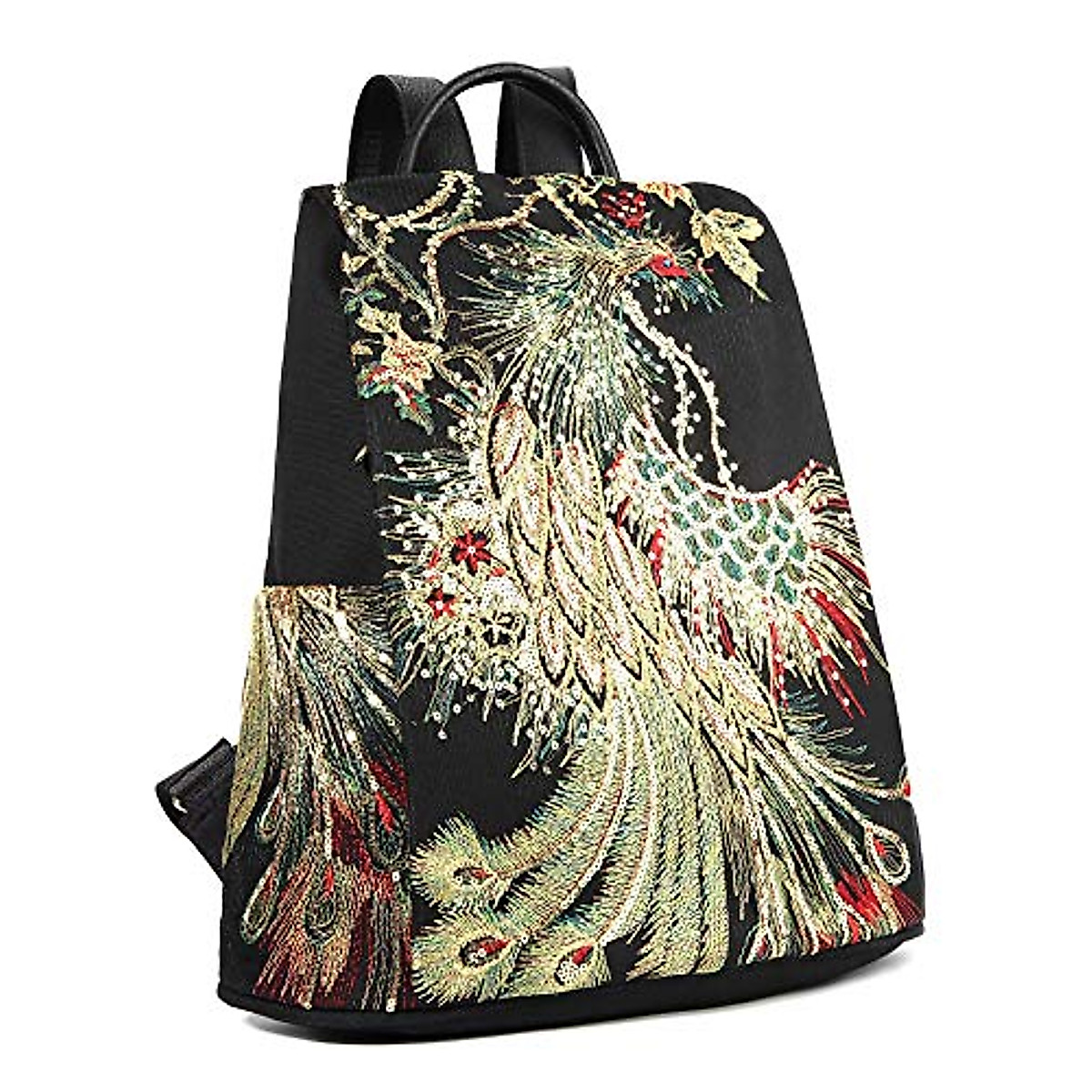 Glitter Embroidery Women Backpack Purse, Fashion Canvas Travel Anti-theft Rucksack School Shoulder Bag (Black) One_Size