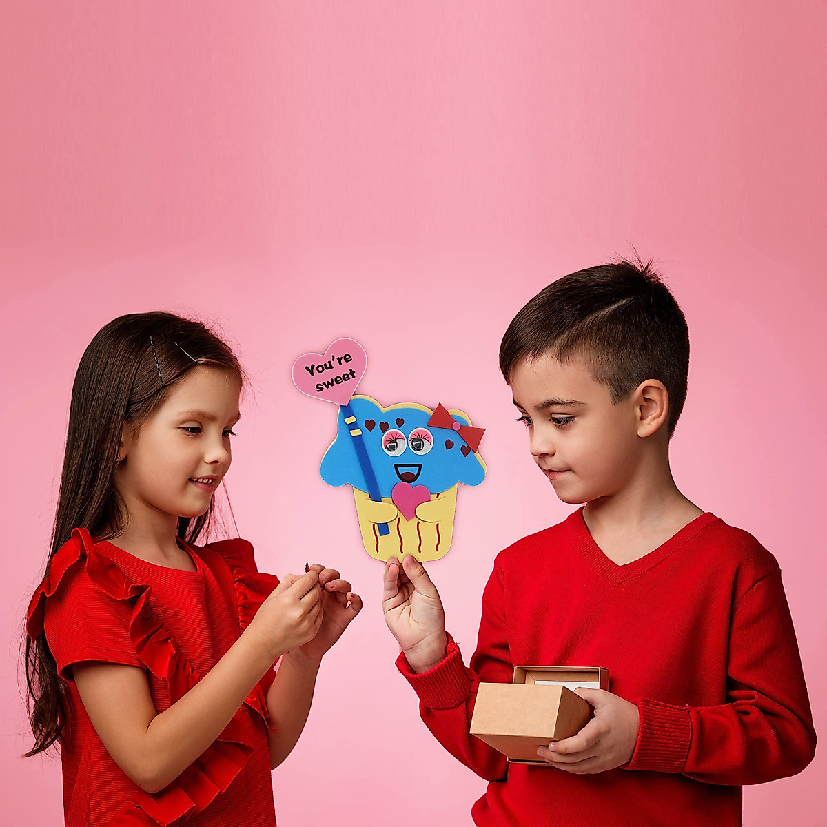 4E's Novelty Valentines Crafts for Kids Foam (Makes 12) Magnet Cupcake & Heart Cookie Kit Valentines Day Crafts for Kids Bulk for Classroom Home Activity