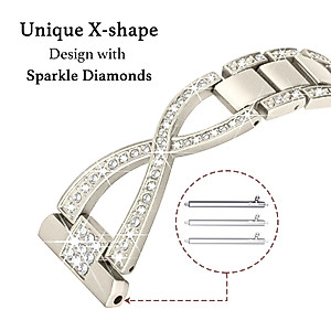 G-ficu Galaxy Watch 7/6/5/4/FE band, 20mm X-Shape Band for Samsung Galaxy Watch 4 5 6 7 Band 40mm 44mm, Women Bling Metal Bands for Watch 5Pro/Watch 6 4 Classic/Watch 3 41mm/Active 2-Cream Silver