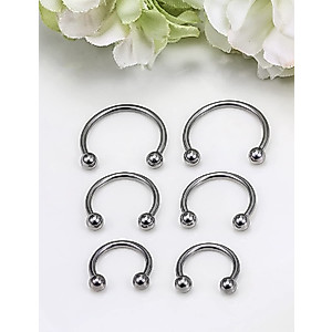 Vsnnsns 16G G23 Titanium Septum Rings Nose Rings Hoop Horseshoe Rings Septum Piercing Jewelry Helix Daith Cartilage Tragus Earrings Lip Eyebrow Rings Piercing Jewelry for Women Men 8mm 10mm 12mm 6pcs