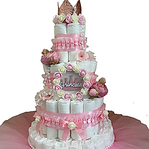 Princess Diaper Cake, 4 Tiers Diaper Cake for a Newborn Girl 12 0
