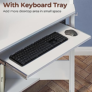 Rolanstar Corner Desk, 44.5"W x 34.5"H Small Computer Desk with Power Outlets & LED Lights, Triangle corner computer desk with Keyboard Tray & Monitor Stand for Small Space, Small Office Desk, White