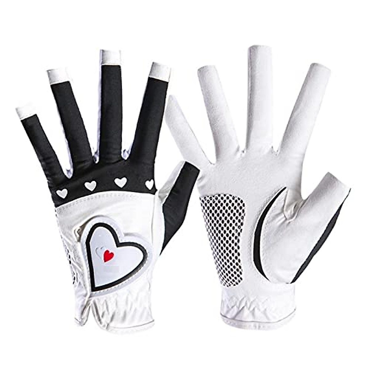RNAGRET Golf Glove, Golf Gloves 1Pair Women Golf Gloves Fingerless Soft Sport Gloves Ladies Girl Granules Anti-Skid Glove Left and Right Hand Mittens (Color : Black, Size : 18)