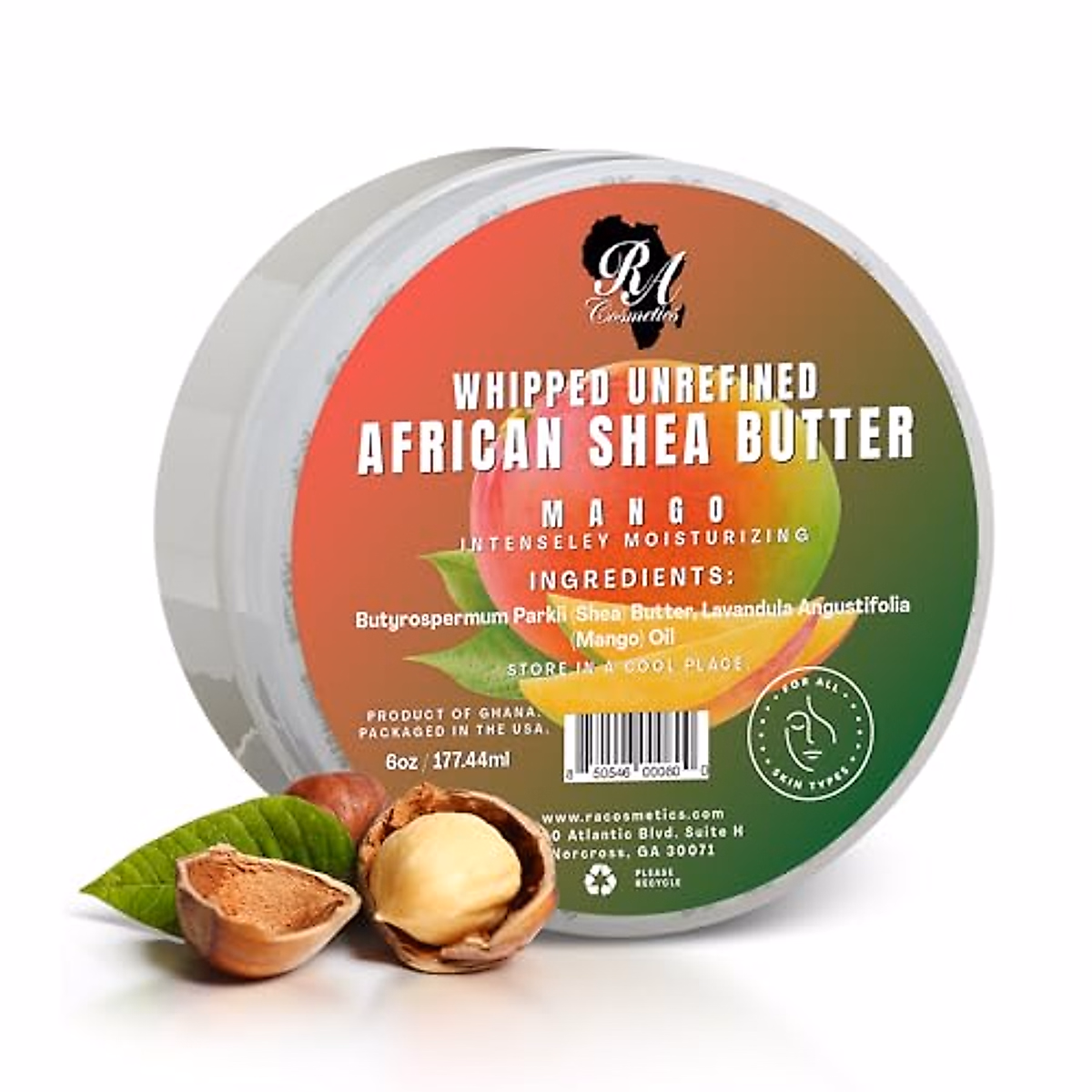 RA COSMETICS 100% African Shea Butter - Mango Scented, Anti-Aging Moisturizer, 6 Ounce