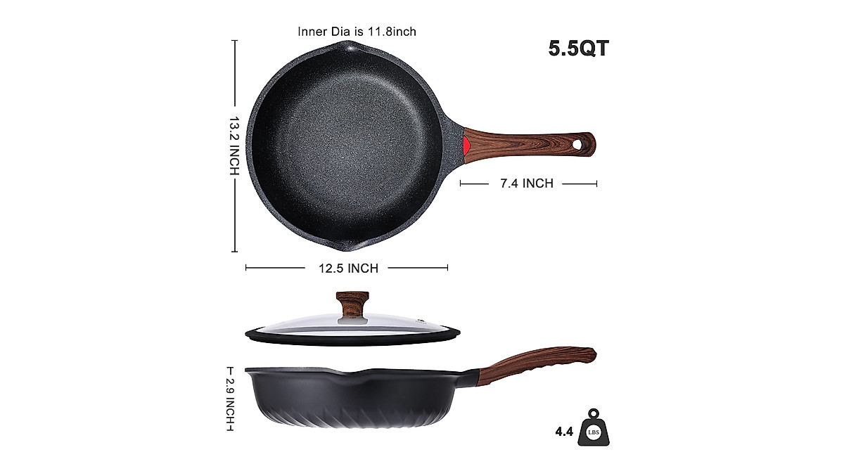 Vinchef Nonstick Deep Frying Pan - 12in Ceramic Skillet