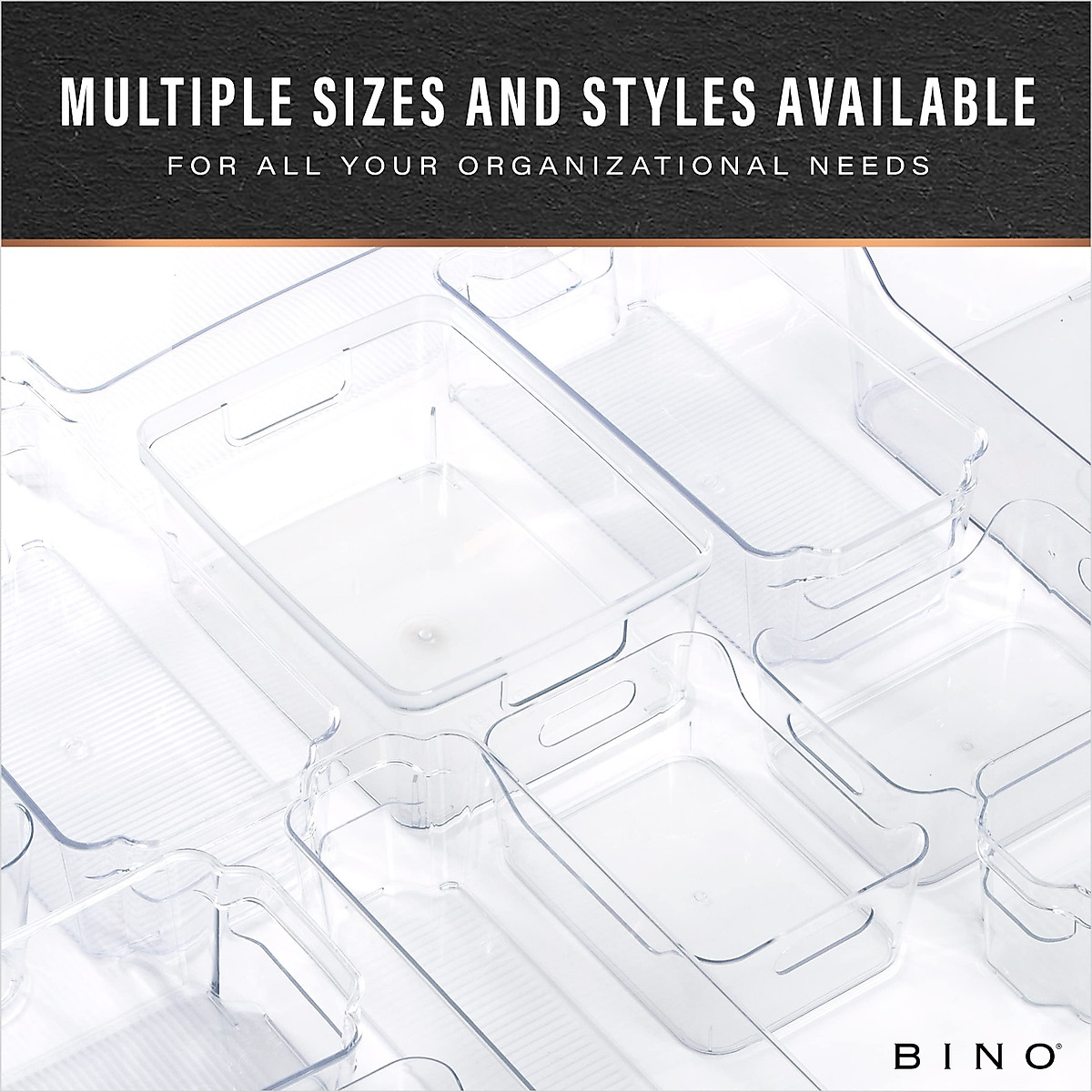 BINO | Plastic Storage Bins, Large | The SOHO Collection | Multi-Use Organizer Bins | Built-in Handles | BPA-Free | Pantry Organization | Home Organization | Fridge Organizer | Freezer Organizer
