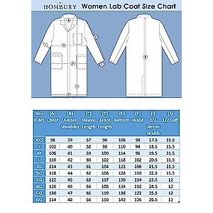 Hombury Professional White Lab Coats for Women, long sleeve, Polyester cotton fabric (White, Large)
