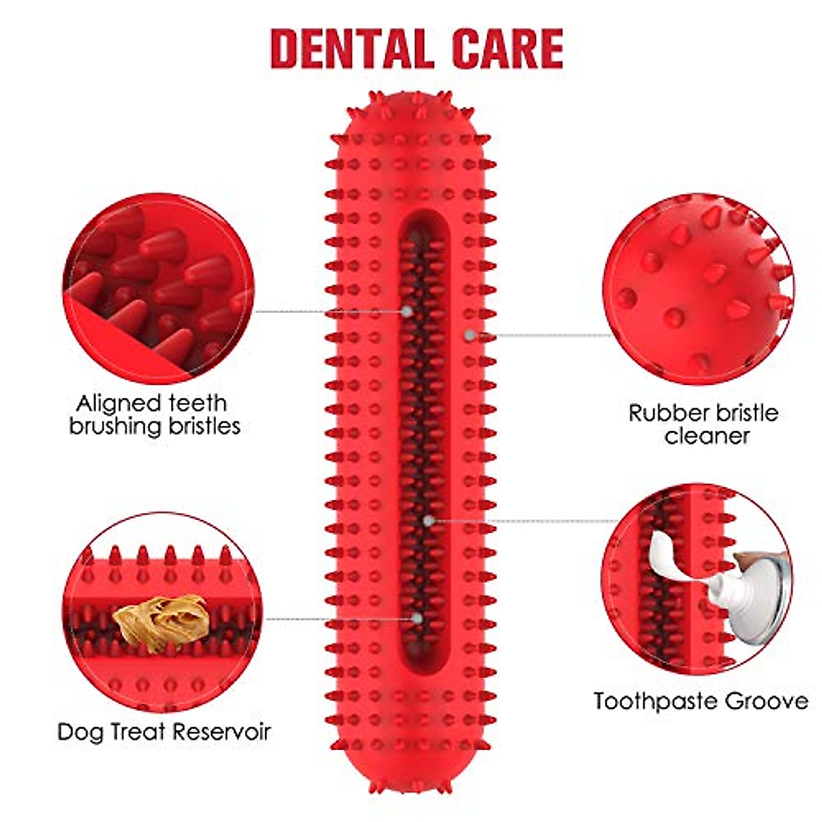 petizer Dog Squeaky Toys for Aggressive Chewers, Tough Toothbrush Dog Chew Toy, Nearly Indestructible Rubber Toys for Pet Training, Teeth Cleaning, Playing and Chewing for Medium & Large Breeds