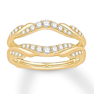 Jewelry Star 14K Yellow Gold Plated in Silver Round Cut Cubic Zirconia Engagement Wedding Enhancer Ring Guard for Women's