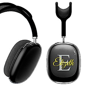 Custom Name & Initial Crystal Clear Case for Apple AirPod Max，Thin Customized Signature Transparent Protective Ear Cup Covers(Clear Black)