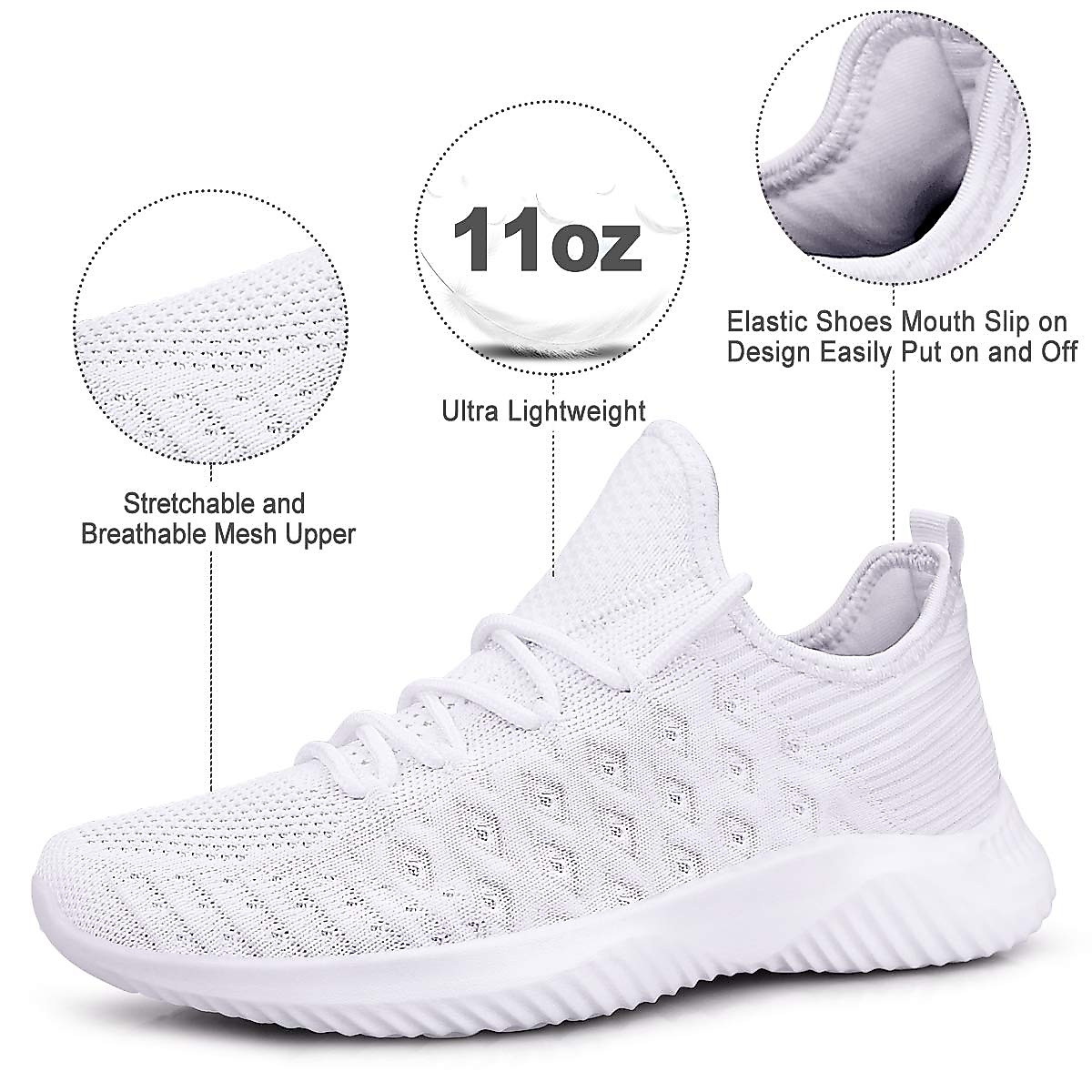 Feethit Womens Slip On Walking Shoes Non Slip Running Shoes Breathable Workout Shoes Lightweight Gym Sneakers White Size 7