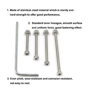 binifiMux 160pcs M2.5 Hex Socket Cap Screws Self Locking Nuts Assortment Kit with Wrench, Silver 304 Stainless Steel, M2.5x20mm/ 25mm/ 30mm/ 35mm/40mm/45mm