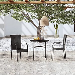 qiangxing 3 Piece Patio Dining Set Outdoor Patio Dining Set Outdoor Patio Furniture Patio Set Patio Table and Chairs Set Poly Rattan Black 3098028