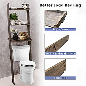 Eelexa Over The Toilet Storage Ladder Shelf 3 Tier Wooden Over Toilet Bathroom Organizer Rack for Small Space, Bathroom, Restroom, 70 Inch Tall, Dark Brown