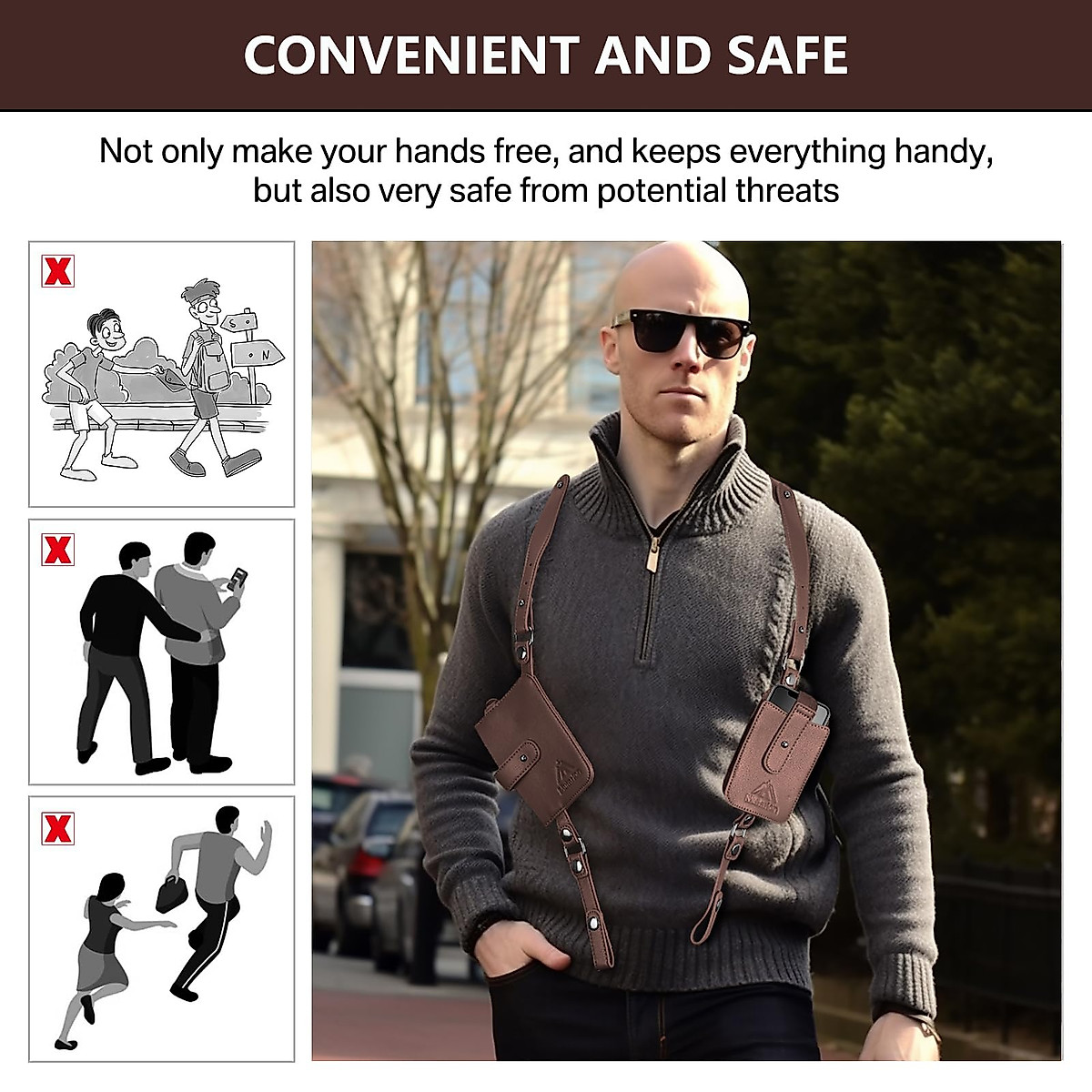 Anti-Theft Hidden Underarm Strap Wallet Phone Holster Bag Leisure PU Leather Shoulder Pouch Double Shoulder Pocket Sport Vest Outdoors (Coffee)