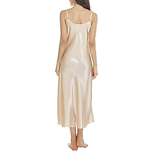 Vlazom Women Sexy Lingerie Satin Nightgown Silk Chemise Mini Slips V Neck Negligee Sleepwear with Adjustable Straps Champagne Yellow Size X-Large