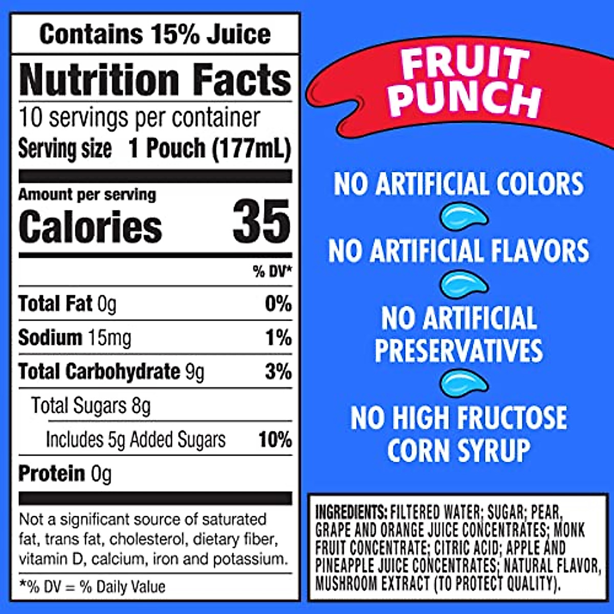 Capri Sun Fruit Punch Flavored Juice Drink, 6 Fl Oz Pouches, 10 Pack