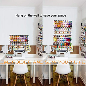 New brothread 60 Spools Wooden Thread Rack/Thread Holder Organizer with Hanging Hooks for Embroidery Quilting and Sewing Threads