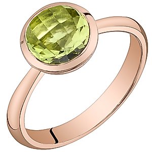 PEORA Peridot Solitaire Dome Ring for Women 14K Rose Gold, Genuine Gemstone Birthstone, 2 Carats Round Shape 7mm, AAA Grade, Size 5, August Birthstone Rings for Women, Women Statement Ring