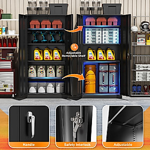 INTERGREAT Storage Cabinet with Doors and Shelves, Metal Garage Storage Cabinets with Lock, Black Lockable Steel Supply Cabinet for Home Office, Warehouse