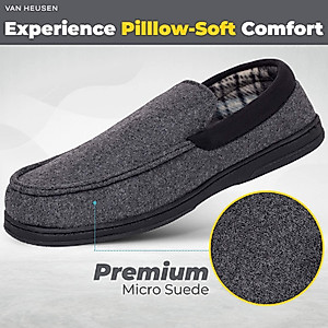 Van Heusen Mens Slippers Comfy Slip-on Micro Suede House with Softflannel Lining Moccasin, Grey, Medium