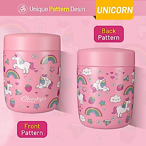 Charcy 9oz Stainless Steel Vacuum Insulated Kids Food Jar - Soup Thermo for Hot & Cold Food - Pink Rainbow Mermaid