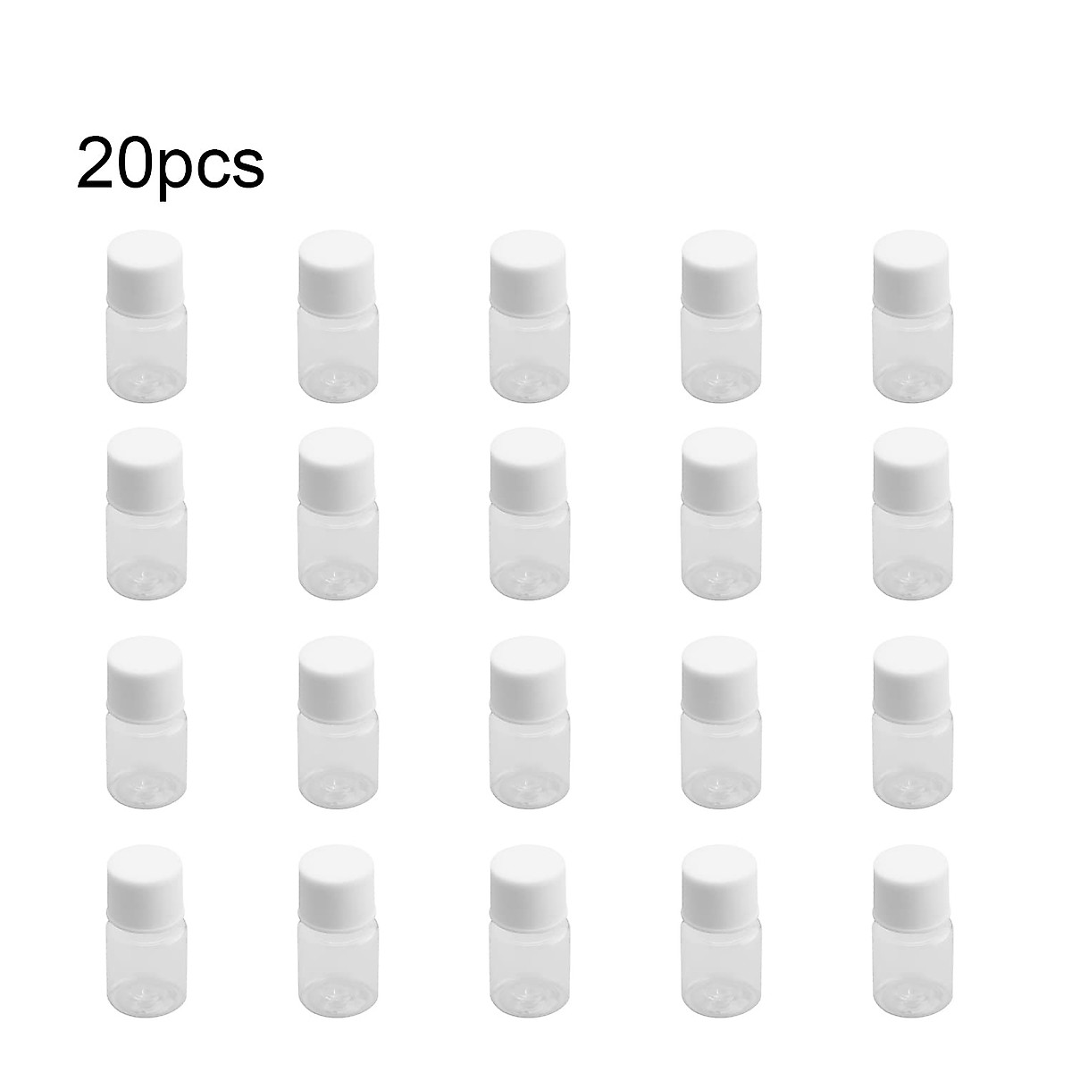 Bettomshin 20Pcs 5ml PE Plastic(Food Grade) Bottles, Sample Bottle Wide Mouth Sealing Storage Lab Container White for Sample Storage Transparent