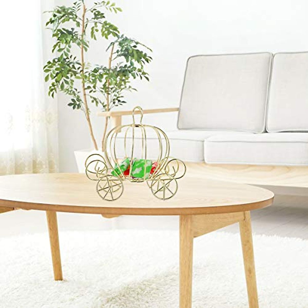 BESPORTBLE Pumpkin Carriage Candy Box Decorative Metal Cinderella Carriage Centerpiece Gold Wire Princess Carriage Figurine Flower Arrangement for Wedding Birthday Party Golden