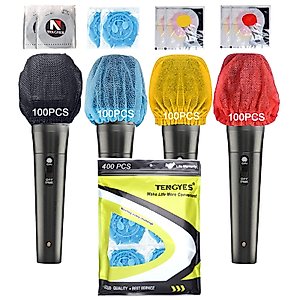 400 PCS (200 Pack) TENGYES Microphone Hygiene Covers Disposable Non-woven Handheld Mic Mike Cover Windscreen Protective Cap for KTV Karaoke Recording Room Stage Performance