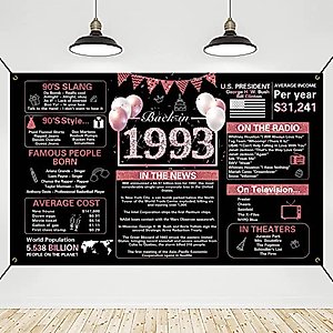 Crenics Rose Gold 30th Birthday Decorations for Her, Vintage Back in 1993 Birthday Backdrop Banner, Large 30 Years Old Birthday Anniversary Background Party Supplies for Women, 5.9 x 3.6 Ft