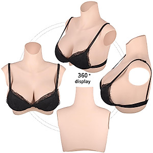 ICEVER New Generation Silicone Breast Plate Cotton Filled Breasts Half Body Crossdresser Fake Breast Forms Transgender (C Cup,Ivory)