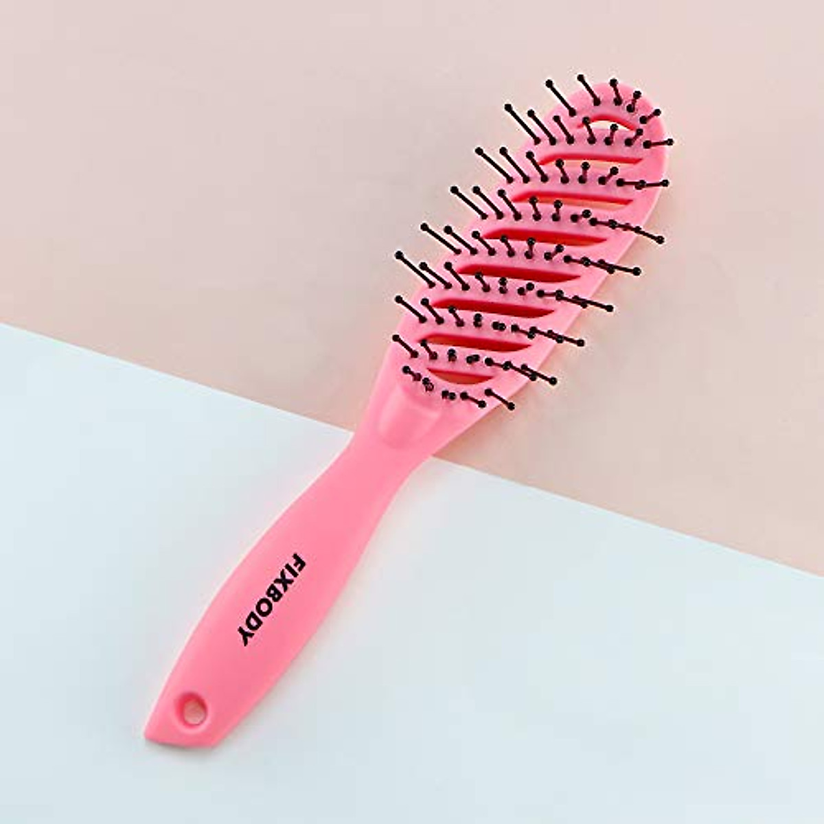 FIXBODY Curved Vent Hair Brush for Blow Drying, Styling and Solon, Detangling Hair Brush for Short Thick Tangles Hair, Both Men and Women, Pink