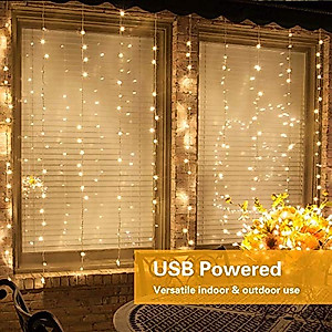 LIUPENGWEI LED Light String Curtain, Remote Control, 8 Modes Lights, Warm White LED 300 Fairy Lights, Decorative Light String Fairy, Home Garden Decoration Wedding Party Garden Ghost Light