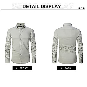 HOTIAN Men's Slim Fit Dress Shirt Spread Collar Tuxedo Shirt Button Down Solid Color (Light Green,Medium)