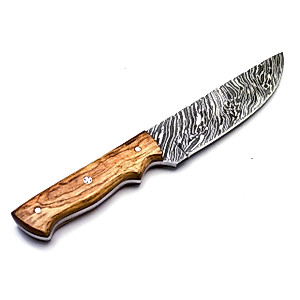 Nooraki REG-48 Hunting/Skinner Damascus Steel Handmade Knife 11 Inches Full Tang with Leather Sheath, Olive Wood