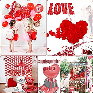 Valentine Day Balloon Decorations Kit, SCMDOTI Valentine Day Balloons Arch Garland with Red Love and Bear Foil balloon,1000pcs Rose Petals for Valentine Day Decorations, Romantic Night, Anniversary
