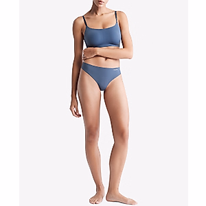 Calvin Klein Women's Invisibles Seamless Thong Panty, Blue Edge, Large