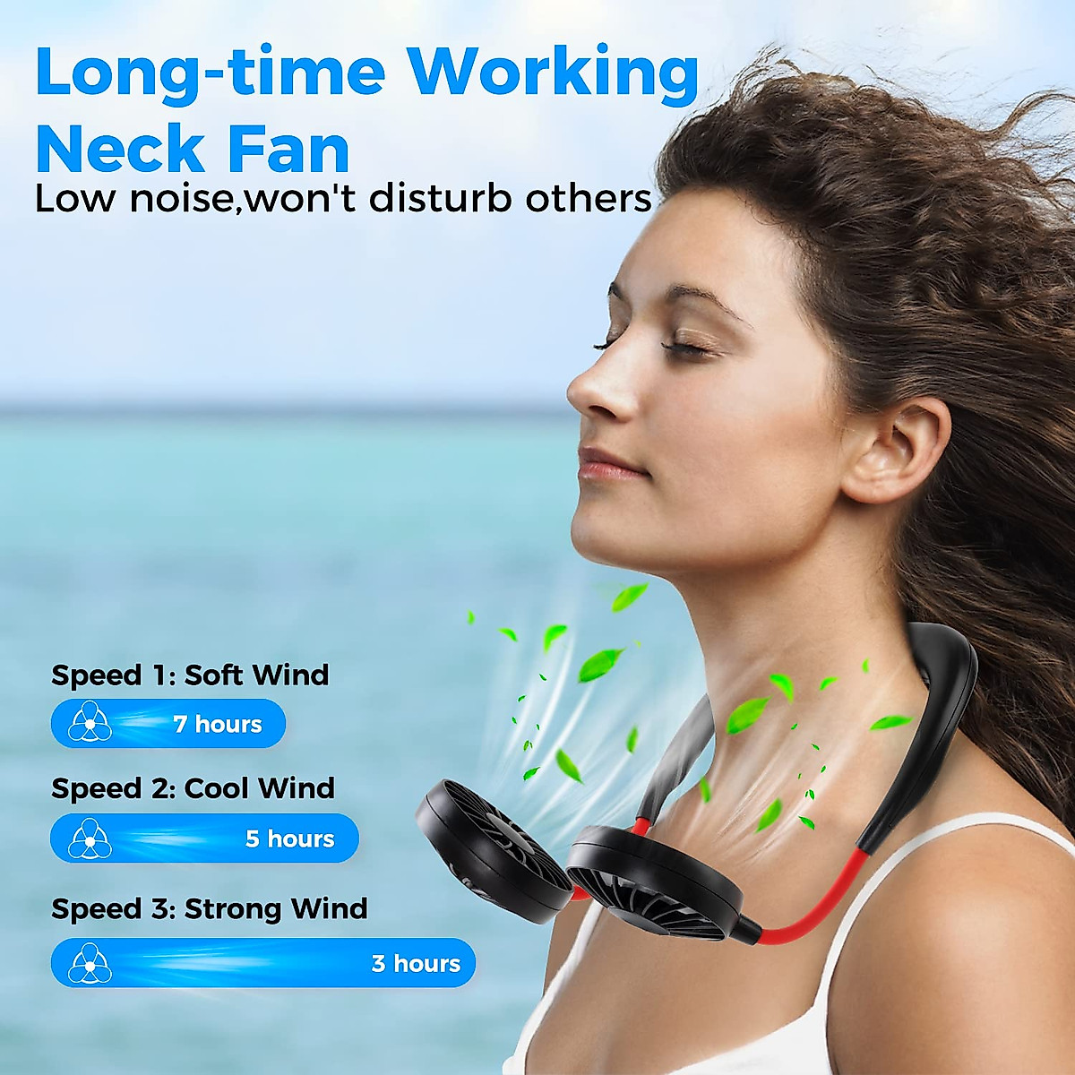 Neck Fan,Portable Neck Fans Rechargeable Personal Fans For Your Neck Wearable Fan Neck Air Conditioner Cooling Neck Fan With 360 Degree Rotation 2000mAh For Travel Sports Walking And Outdoor Working